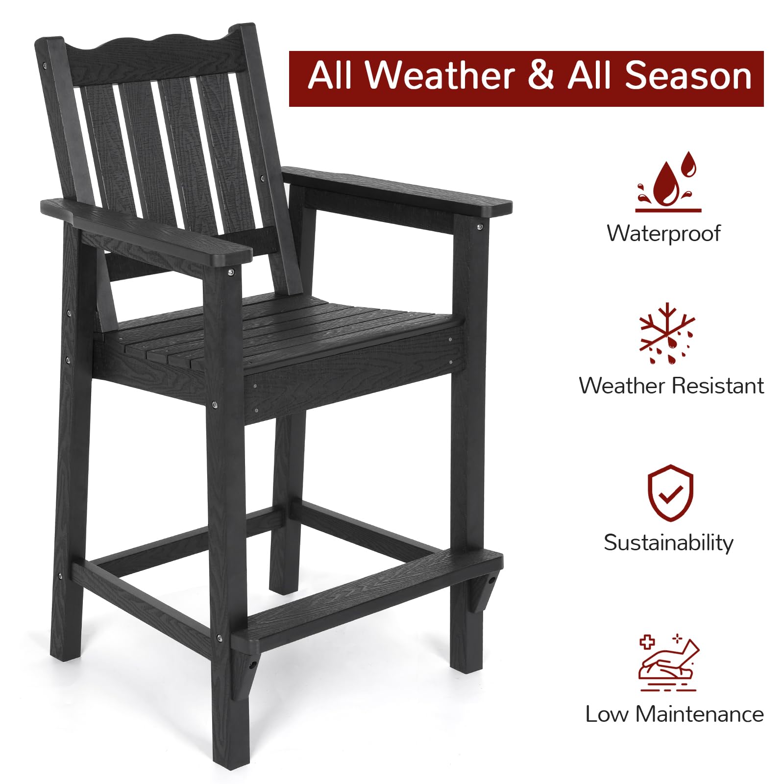 Stoog All-Weather Balcony Chairs Set, Tall Adirondack Chair Set of 2 w ...